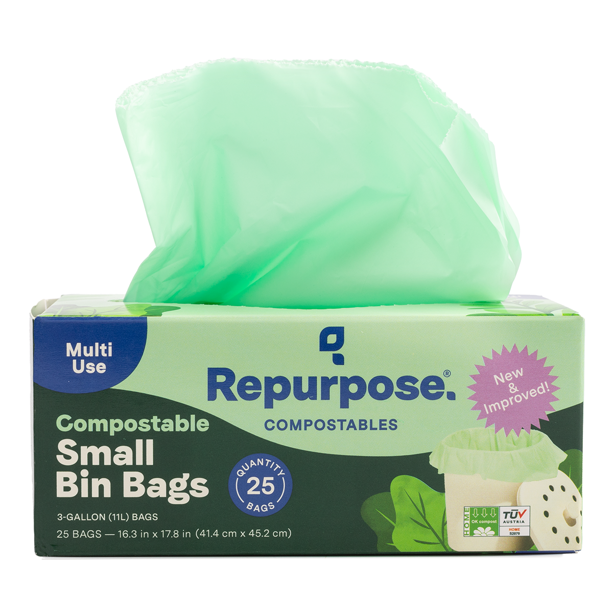 Repurpose Compostable Small Bin Bags 3 Gallon 25 Bags 1 케이스 - Weee!