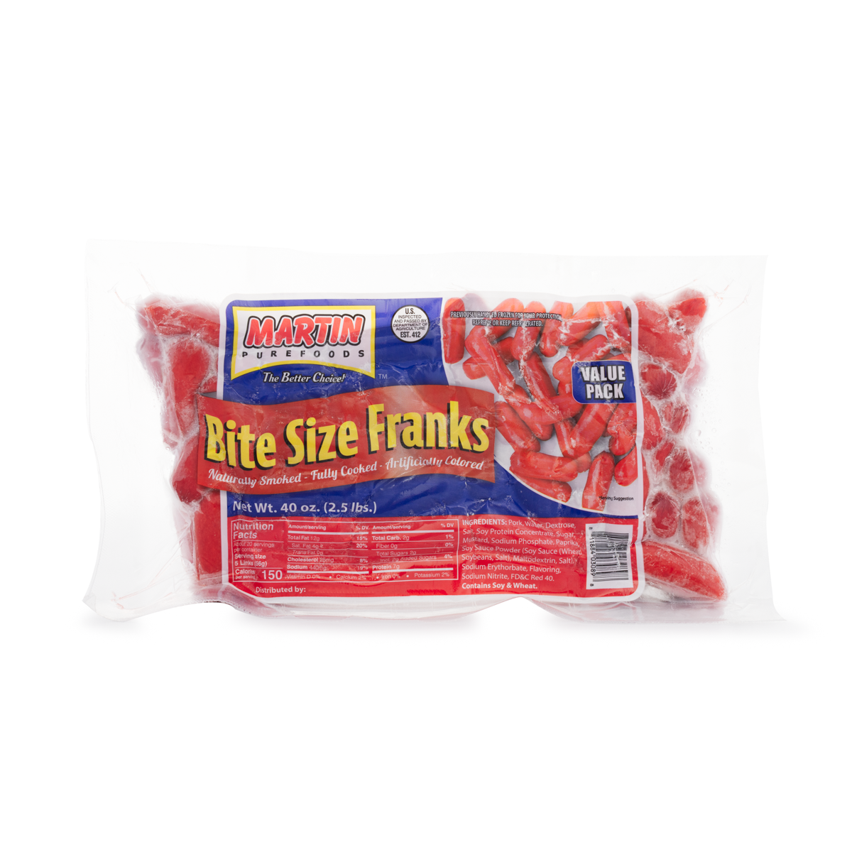 Get Martin Purefoods Bite Size Hot Dog Franks, Frozen Value Pack 2.5 lb ...