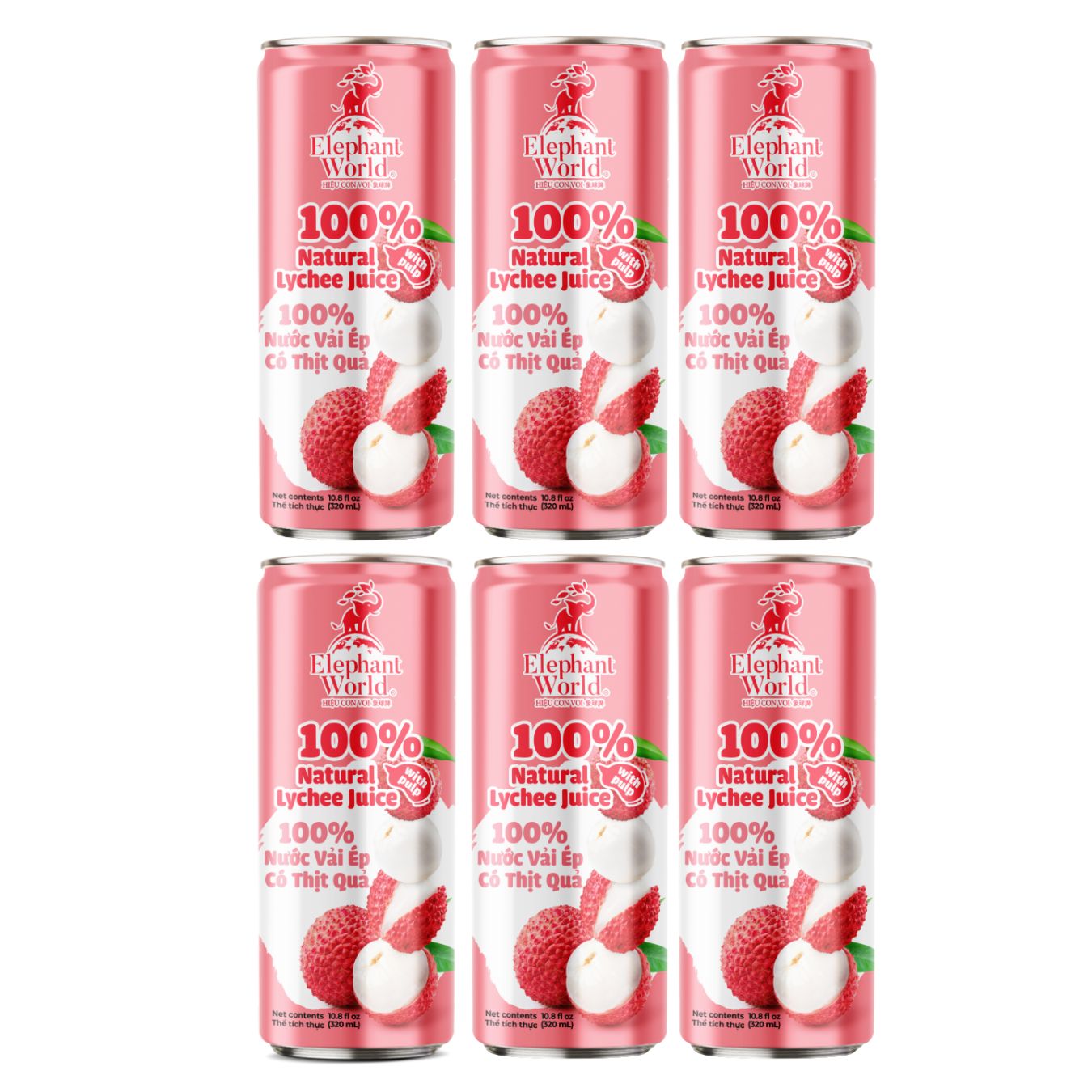 Elephant World 100% Natural Lychee Juice with Pulp 6 个 - Weee!